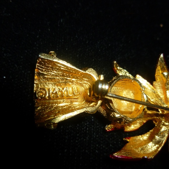 MYLU | Jewelry | Gold Tone Red Enamel Green Rhinestone Mylu Brooch ...